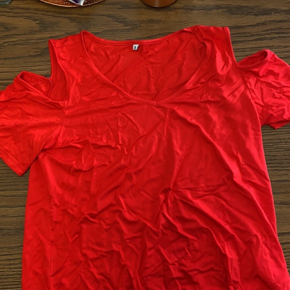 Tops | Small Red Tshirt With Exposed Shoulders | Poshmark